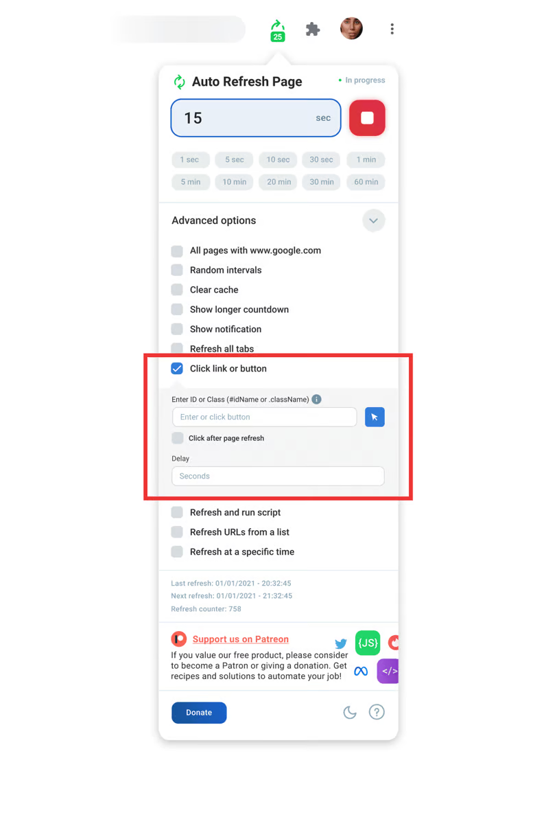 Auto Clicker Feature - Auto Refresh Page